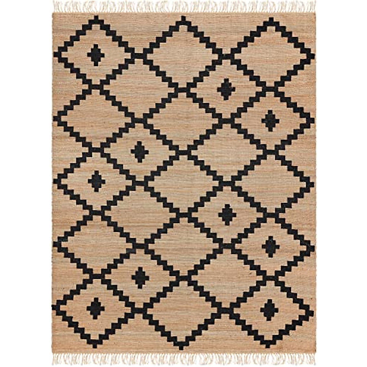 Well Woven Lebbiah Natural & Black Color Hand-Woven Chunky-Textured Jute Tribal Geometric Area Rug (8' x 10')