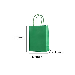 Tim&Lin Small Green Paper Bag with Handle,Mini Party Gift Bag Bulk for Wedding Birthday Baby Shower,4.7 x 2.4 x 6.3 Inch,Pack of 12