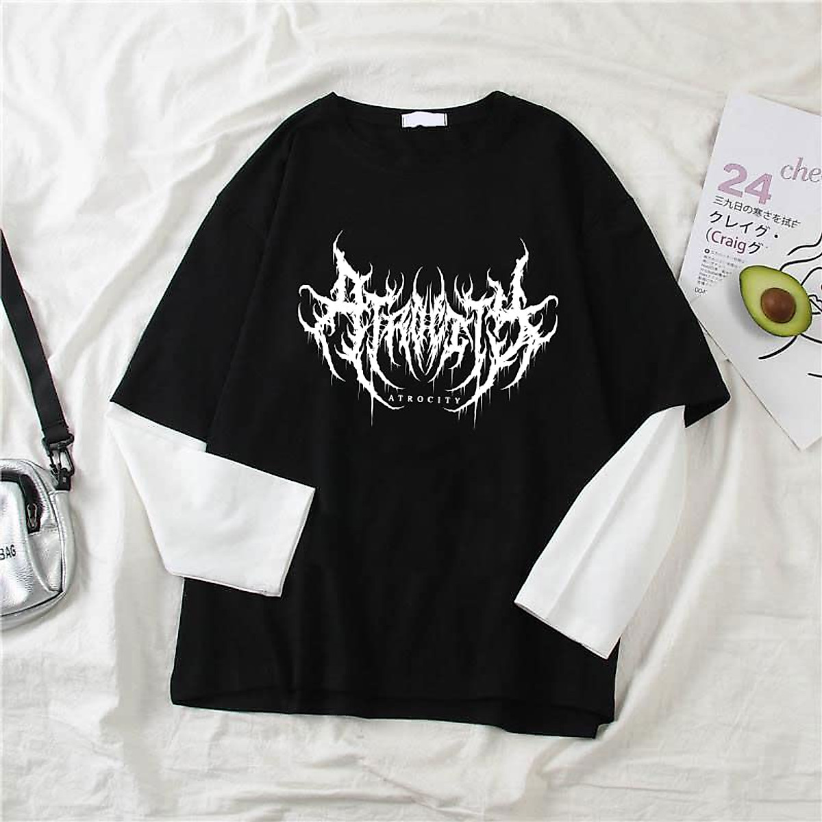 Goth Shirt Gothic Shirt Fake Two-Piece Alternative Clothing Goth Long Sleeve Top Grunge Clothes (Black02,XXL,XX-Large)