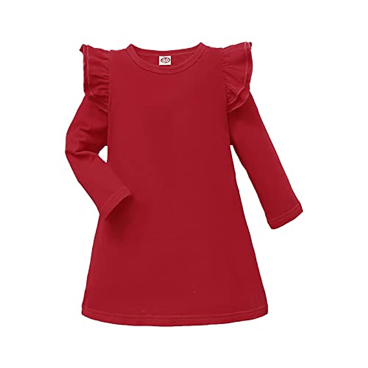 Toddler Baby Girl Solid Color Dress Kids Long Sleeve Ruffle Skirt Playwear (Red, 4-5T)