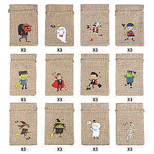 CCINEE 36pcs Burlap Halloween Party Bags Novelty Linen Jute Bags 4" x 6" for Halloween Gifts Packing Party Decoration Supplies