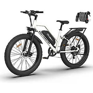 aostirmotor 750W Electric Bike for Adults 26"×4" Fat Tire Electric Bike 48V 13AH Lithium Battery Adult Electric Bicycles, 28MPH E Bike for Adults, Shimano 7 Speed Electric Mountain Bike (White)