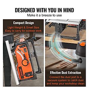 VEVOR Table Saw for Jobsite, 10-inch 15-Amp, 25-in Max Rip Capacity, Cutting Speed up to 4500RPM, 40T Blade, Portable Compact Tablesaw with Sliding Miter Gauge DIY Woodworking and Furniture Making