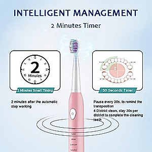 ＲＥＤ－ＮＩ RED-NI Sonic Electric Toothbrush, 4 Free Replacement Heads Included as Gifts Ideal for Adult Children and Couples Use USB Fast Charging Waterproof Toothbrush,Model: ET201 (Blue)