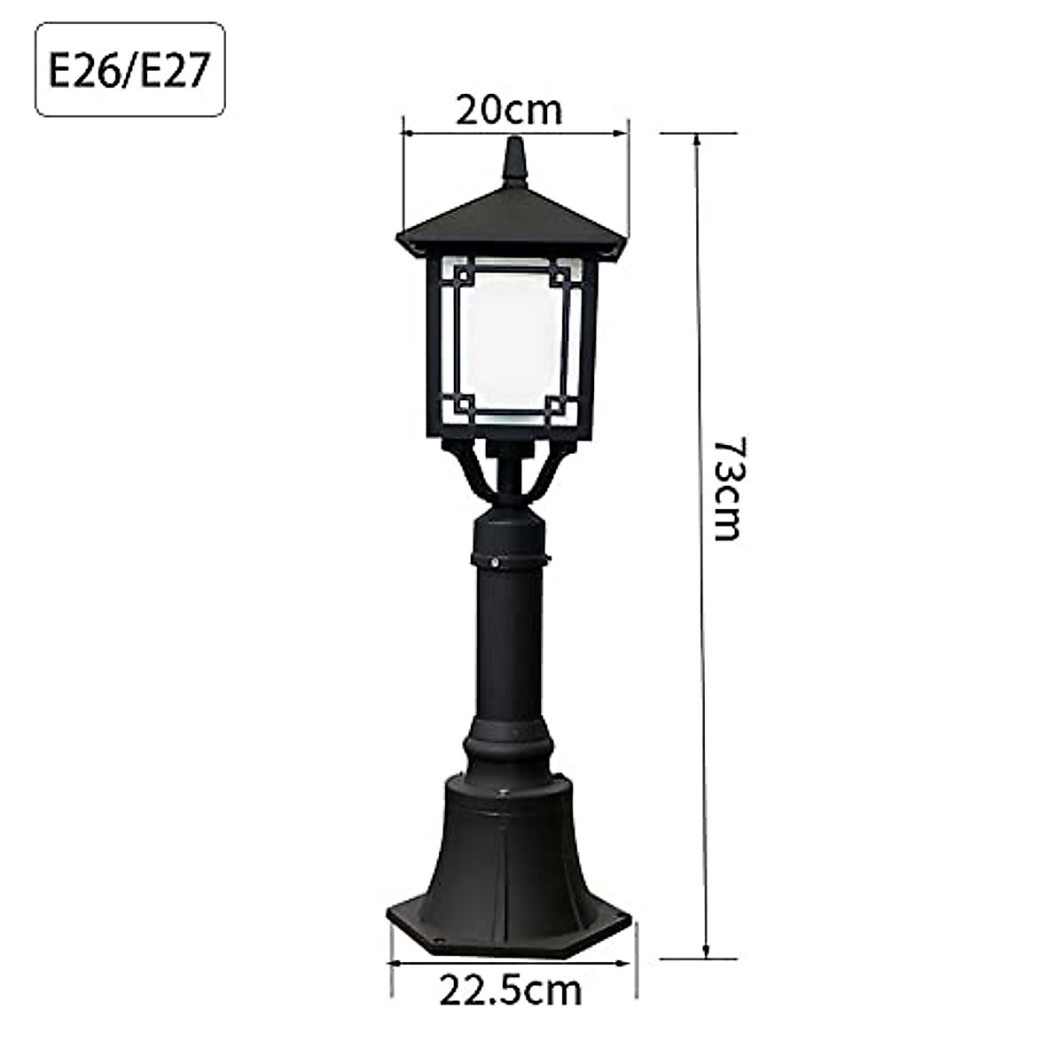 Outdoor Post Light Waterproof IP55 Pillar Lamp Black Column Lamp Chinese Street Light Aluminum Alloy Stigma Light Villa Garden Pathway Light, 22.5cm×73cm