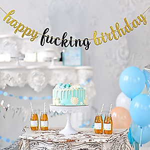 Dalaber Gold & Black Glitter Happy Birthday Banner - Funny Birthday Party Decoration for Adults Men Women - Happy 21st,30th, 40th, 50th Birthday Party Supplies