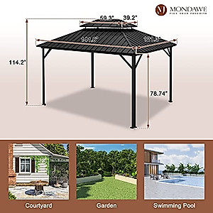 MONDAWE 10x12Ft Hardtop Gazebo Heavy Duty Galvanized Steel Double Roof Permanent Gazebo Steel Frame Canopy Outdoor Pavilion for Patio Lawn Garden