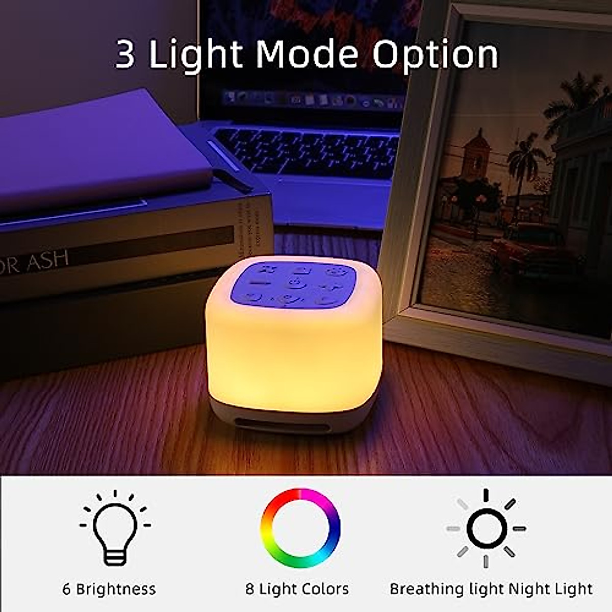 White Noise Sound Machine for Adults Baby & Night Light & Wireless Speaker 3 in 1, Portable White Noise Machine with 40 Soothing Sounds and 8 Colors Light for Sleeping, Relaxation, Privacy, Study