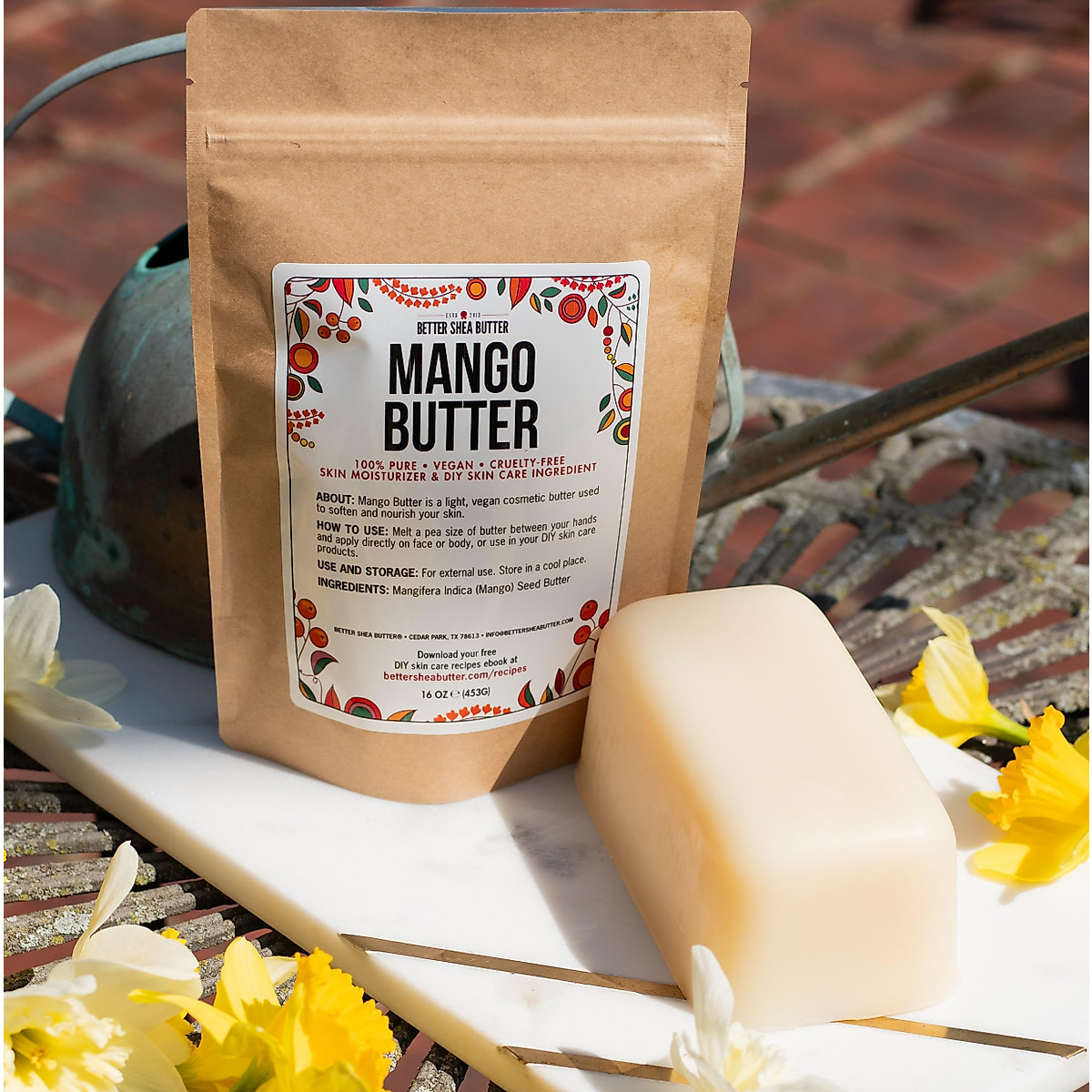 Better Shea Butter Mango Butter 100% Natural Skin Moisturizer, 1 LB Block