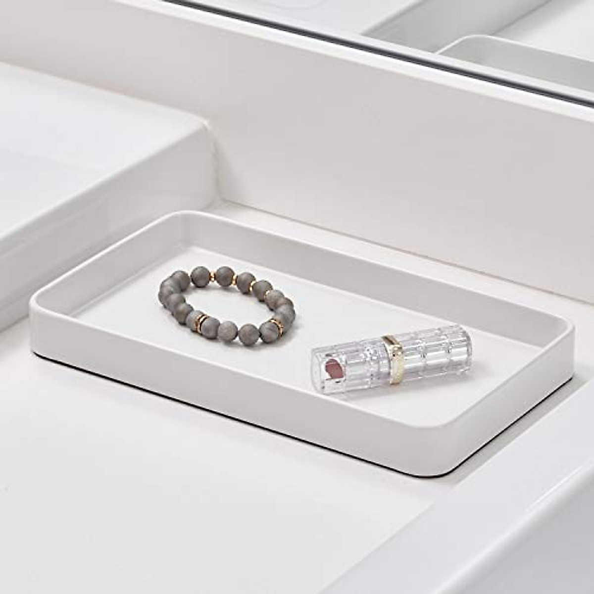 iDesign Gia Metal Guest Towel Tray, Non-Slip Vanity Board for Bathroom, Kitchen, Office, Craft Room, Countertops, Closets, 9.62" x 5.62" x 1.07", White