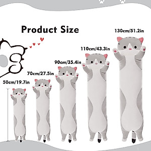 NXNYNZ Long Cat Plush Pillow, 19.6in Cute Cat Plushie Stuffed Animals Body Pillow, Grey Kawaii Kitten Soft Plushie Doll Toy Birthday Gift for Kids Girlfriend