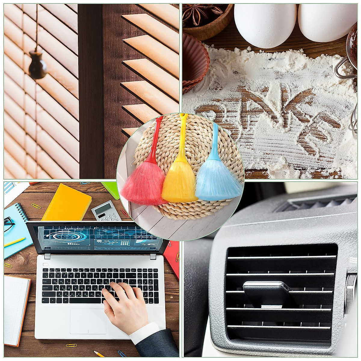 3 Pack Fluffy Microfiber Delicate Kitchen Duster Anti Static Laptop Keyboard Brush Mini Microfiber Duster Small Dusting Wand Multifunction Screen Brush for Electronic Equipment, Blue, Yellow, Red