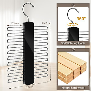 Dolinvo Tie Rack Tie Hanger 2Pack, Premium Wooden Tie Organizer 40 Storage Capacity Tie Holder for Closet,360 Degree Space Saving Ties/Belt/Scarves Hanger for Men,Black
