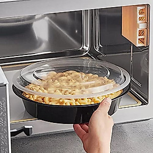 VeZee 48 oz. Black Round Plastic Meal Prep Containers with Clear Dome Lids| Bento Box, BPA Free, Stackable, Microwave/Dishwasher/Freezer Safe|10CT