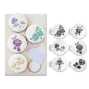 Art Kitchenware 6pcs Roses Cookie Stencils Set for Wedding Cake Stencils Valentine's Day Plastic Stencils for Airbrush Decoration Mold (2.76 inches)