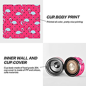 CaTaKu Black Dots Flamingo Water Bottle Insulated 16 oz Stainless Steel Flask Thermos Bottle for Coffee Water Drink Reusable Wide Mouth Vacuum Travel Mug