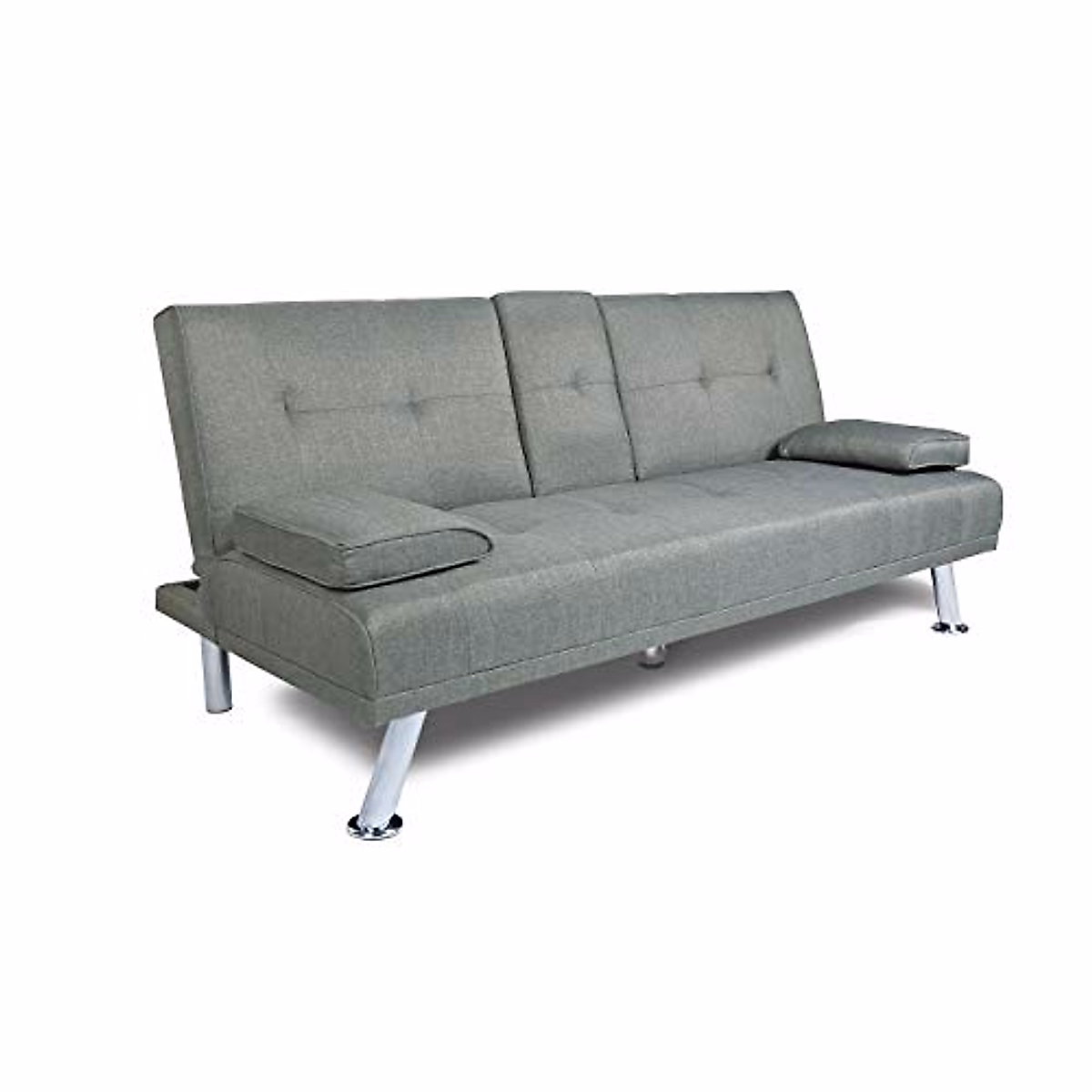 ERYE Modern Futon Loveseat Convertible Sleeper Bed for Living Room Apartment Small Space Furniture Sets with 2 Cup Holders Metal Legs,Removable Soft Pillow-Top Armrest, Sofa & Couch, Light Grey