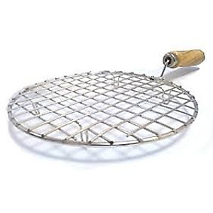 Stainless Steel Round Wire Roaster Rack/Papad Jali/Roti Grill Round Shape with Wooden Handle