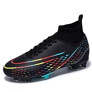 AOSENSS Big Kids Football Cleats High Top Soccer Shoes Wear-Resistant Durable Firm Ground Girls Boys Futsal Sports Shoes Black