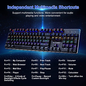 G-Cord Wireless Gaming Keyboard Mechanical, Wired Keyboard LED Backlit, 104 Keys Full Size, Aluminum Top Frame