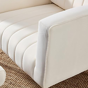 FATFISH Modern Velvet Accent Chair with Arms, Wingback Reading Chair with Gold Metal Legs, Comfy Upholstered Single Leisure Sofa for Living Room Bedroom Club(Velvet+White)