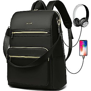 Laptop Backpack Women Travel Bag - 15.6 Inch Convertible Computer Backpack Purse for Women Fashion Nurse Work Bags Anti Theft School Shoulder Handbag Waterproof Teacher Bookbag for College Girls Black