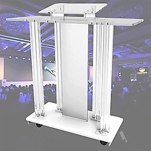 Lectern Podium Acrylic Lectern Pulpit Clear Or Bible Reading Podium Floor with Casters LED Rolling, Conference Room, Church for Your Presentation,Clear