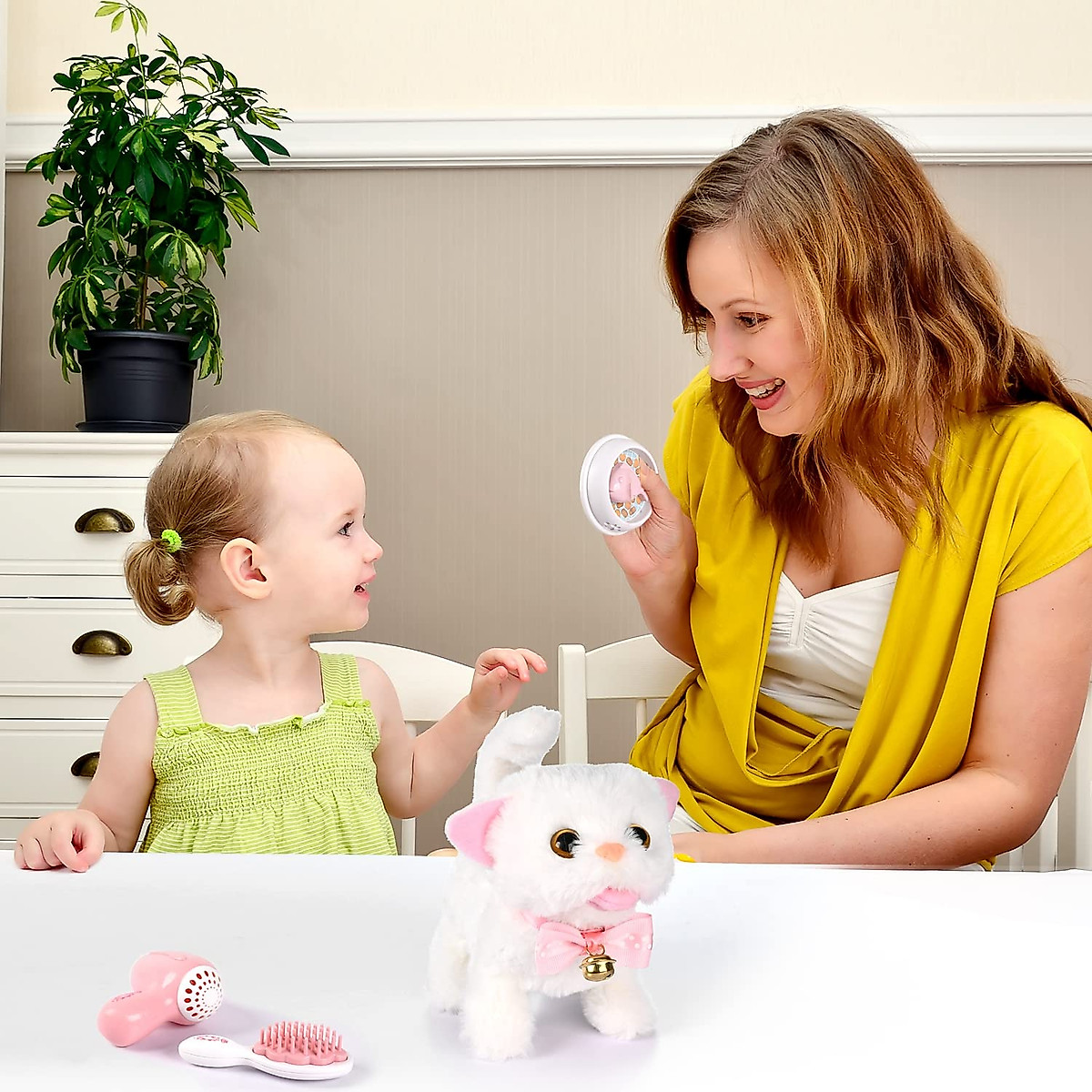 WorWoder Plush Electronic Interactive Cats That Move and Meow Walking Lifelike Interactive Toy Robot Kitten Pet Cute Stuffed Kitten for Girls Kids (White)