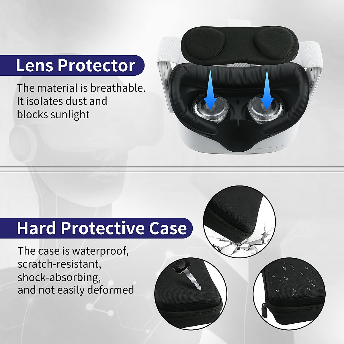 FANPL VR Cleaning Kit for Oculus Quest 2 and Quest 3, VR Lens & Controllers & Headset Cleaner Kit for Mate Oculus Quest with Carrying Case, Lens Cover, Thumb Grips, Lens Pen Cleaner Kit, Cleaning Dust
