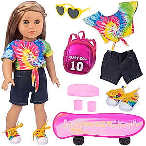 Ecore Fun 9 PCS 18 inch Doll Clothes and Accessories Set Included Doll Clothes Skateboard Backpack Shoes Etc Perfect for 18 inch Girl Dolls for Your Child