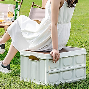 LYZOLICS Collapsible Storage Bin with Wooden Lid, Foldable&Stackable Storage Crate for Outdoor Car, Toys, Camping, Picnic, Indoor Home Room (30L-2pcs)