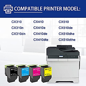BERYINK Compatible 801SK 801SC 801SM 801SY 80C1SK0 80C0SCG 80C0SMG 80C0SYG Toner Replacement for Lexmark CX310 CX310n CX310dn CX410e CX510 CX510dhe CX510dthe Printer (4-Pack, 1BK+1C+1M+1Y)