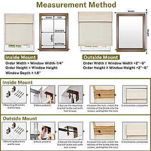 Moonice Cordless Custom Roman Shades for Window Blackout, Natural Woven Fabric Privacy Room Darkening Blinds, Thermal Insulated Window Blind Treatment for Bedroom Living Room, Beige