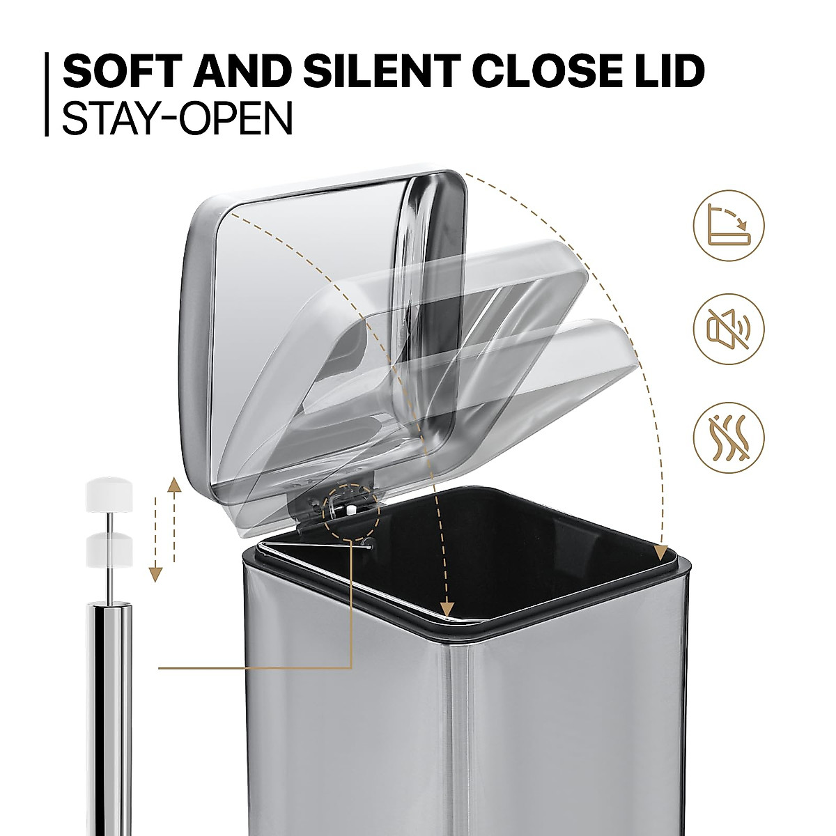 MoNiBloom 8-Gallon Step Trash Can with Soft-Close Lid for Kitchen Bathroom Bedroom Living Room Home Office Dorm Fingerprint-Proof Foot Pedal Garbage Bin Removable Inner Bucket Stainless Steel 30-Liter