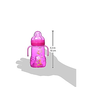 MAM Plastic Trainer Cup (1 Count), 8 oz. Trainer Drinking Cup with Extra-Soft Spout, Spill-Free Nipple, and Non-Slip Handles, for Girls 4+ Months, Designs May Vary