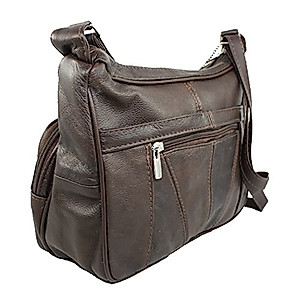 Vine Branch Genuine Leather Shoulder Handbag Purse with Multiple Pockets Brown