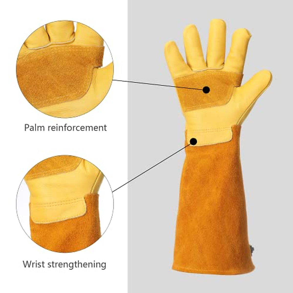 PROQUNQI Long Sleeve Gardening Gloves for Women & Men Thorn Proof Leather Rose Pruning Gloves with Adjustable Gauntlet Cuff (LARGE,YELLOW)