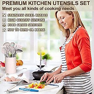 Umite Chef Silicone Kitchen Cooking Utensil Set, 43 pcs Silicone Kitchen Spatula Utensils Set with Stainless Steel Handle, Non-stick Heat Resistant - Best Kitchen Cookware Set-(Khaki)