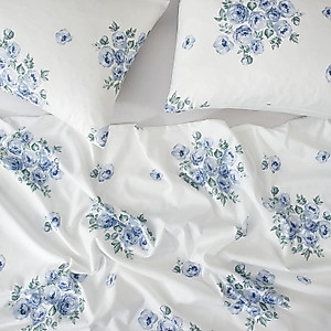 HYPREST Floral Duvet Cover Set King Size, 3 Pieces Blue Floral Farmhouse Duvet Cover Set- Soft, Lightweight & Breathable, Standard 100 by Oeko-Tex(No Comforter)