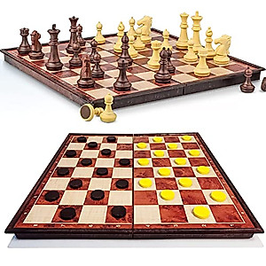 SIMPLEWIN Magnetic 3 in 1 Chess Checkers Backgammon Set, Magnetic Chess Travel Magnet Chess with Folding Case