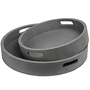 MyGift Rustic Charcoal Gray Wood Round Decorative Trays, 16 and 12 Inch Nesting Serving Trays, Set of 2