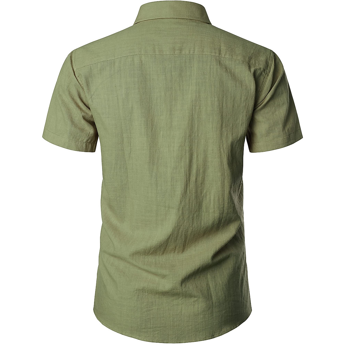 ZEROYAA Men's Fitted Cotton Linen Casual Short Sleeve Button Up Shirts Lightweight Beach Tops with Pocket ZLSC34-Avocado Green Medium