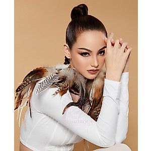 Fashmorous Long Feather Earrings for Women Boho Natural Brown Long Feather Earrings for Women Dangle