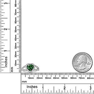 Gem Stone King 925 Sterling Silver Green Nano Emerald and White Moissanite Ring For Women | 1.51 Cttw | Gemstone May Birthstone | Heart Shape 8MM | Available In Size 5,6,7,8,9