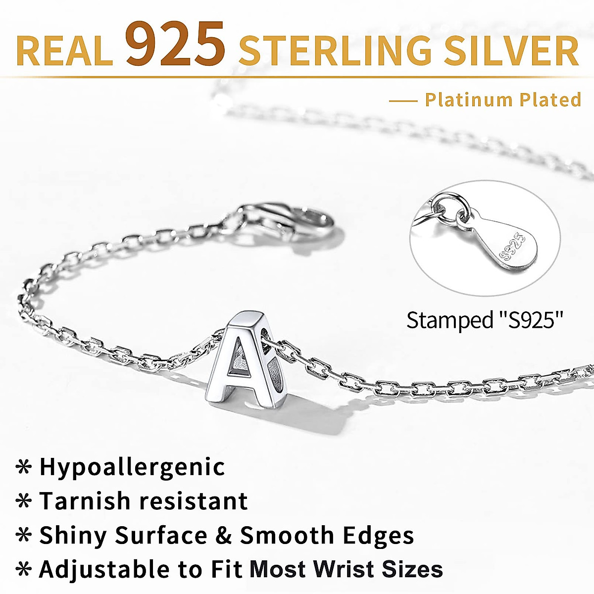 ChicSilver Initial Bracelets for Women Dainty Charm Bracelet Silver Womens Bracelet for Mom Bracelets for Women