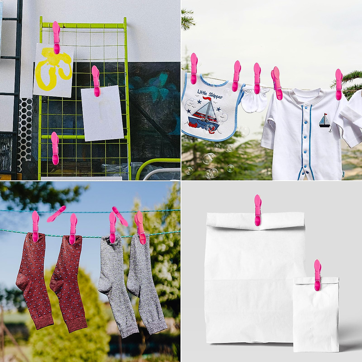 48 Pack Pink Plastic Clothespins, Heavy Duty Laundry Clothes Pins Clips Pegs, Drying Line Pegs Small Colored Clothes Pins for Outdoor, Clothesline Crafts Picture Clips Food Package Clips