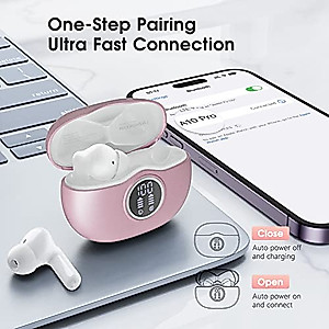 Wireless Earbuds Bluetooth 5.3 Headphones 40 Hrs Playtime with LED Display, Deep Bass Stereo and Noise Cancelling Bluetooth Ear Buds IP7 Waterproof Wireless Earphones with Mic for iPhone Android Pink