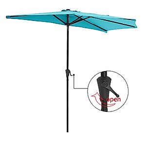 COBANA 9’ Half Round Patio Outdoor Umbrella with Crank for Deck, Balcony, Garden or Terrace Shade, Blue