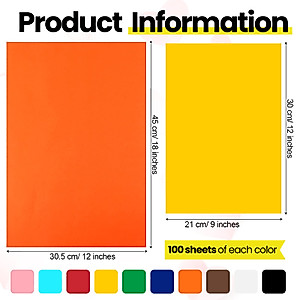 Sherr 1000 Sheets Construction Paper Bulk 12 x 9'' and 12 x 18'' Colored Printer Paper 70gsm Card Stock Craft Paper for Kids DIY Scrapbook Paint Office Printing Poster, 10 Colors