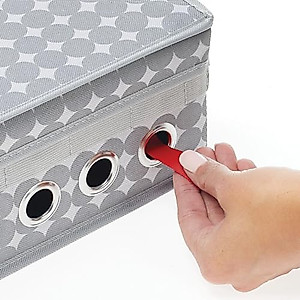 mDesign Gift-Wrapping Ribbon Storage Box with Handles - Holiday Bow Organizer Container with Lid - Christmas Giftwrap Ribbon Holder - Gift Storage Tote Bin and Bow Station with Polka Dots - Gray